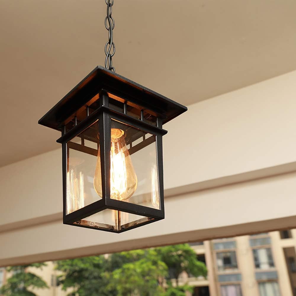 Outdoor Hanging Lamp, Galvanized Steel Suspension, Clear Luster Glass ...