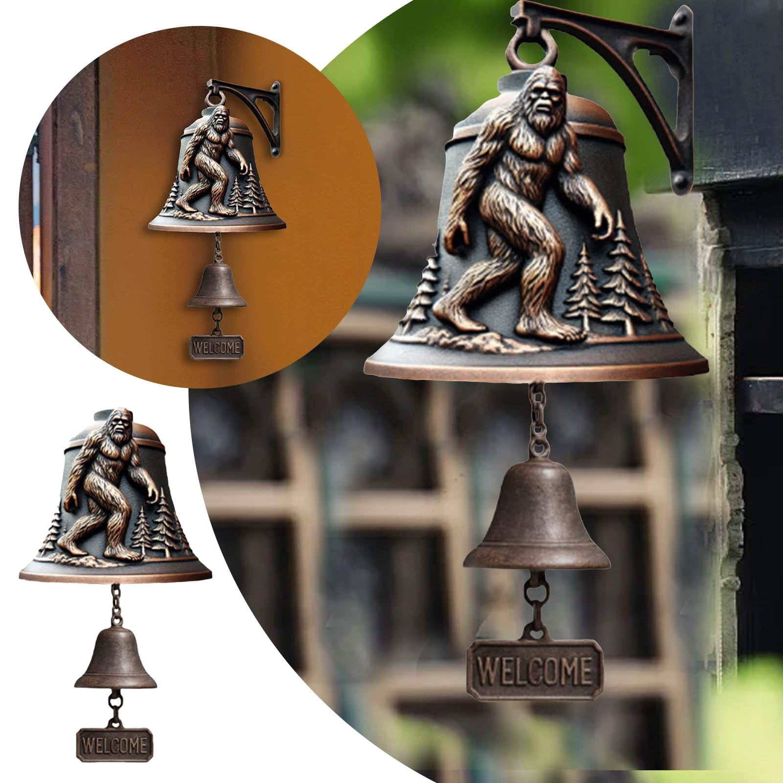 Outdoor Hanging Metal Dinner Bell with Sasquatch Welcome Design, Heavy ...