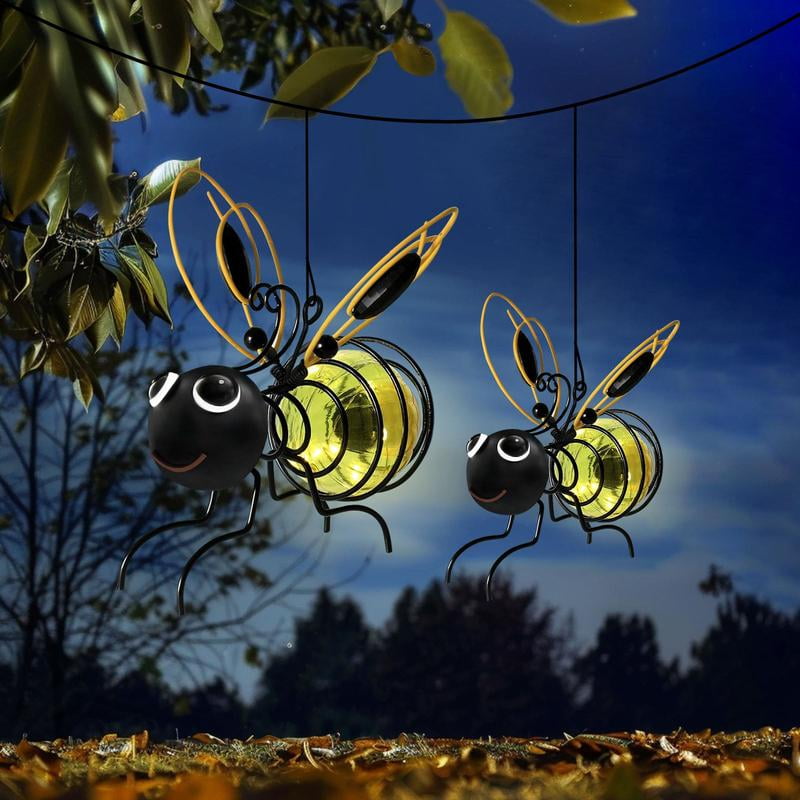 Outdoor Hanging Solar Bee Light, Glowing Metal Bee with Hook and Spring ...