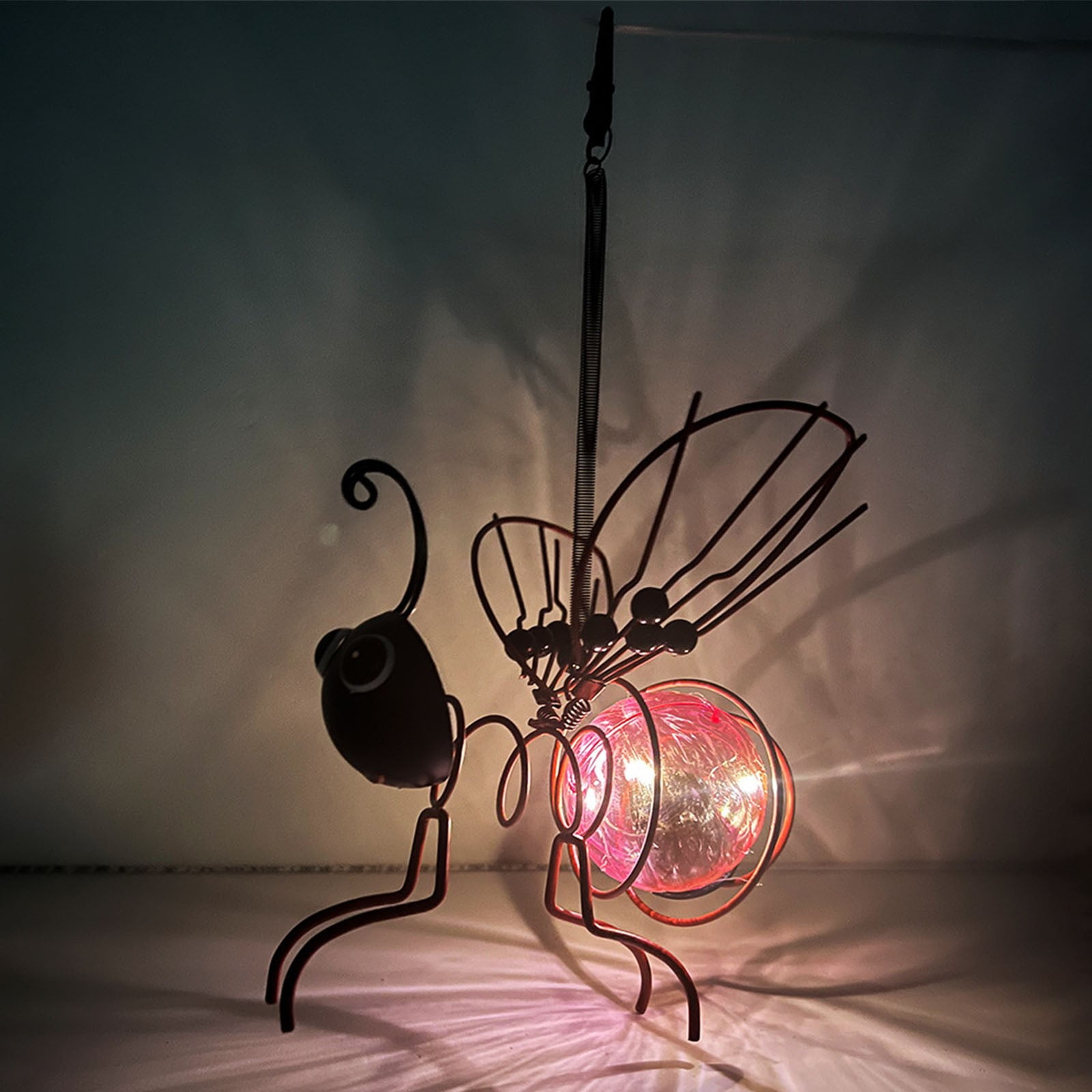 Outdoor Hanging Solar Bee Light, Metal LED Outside Bugs with Bouncy ...