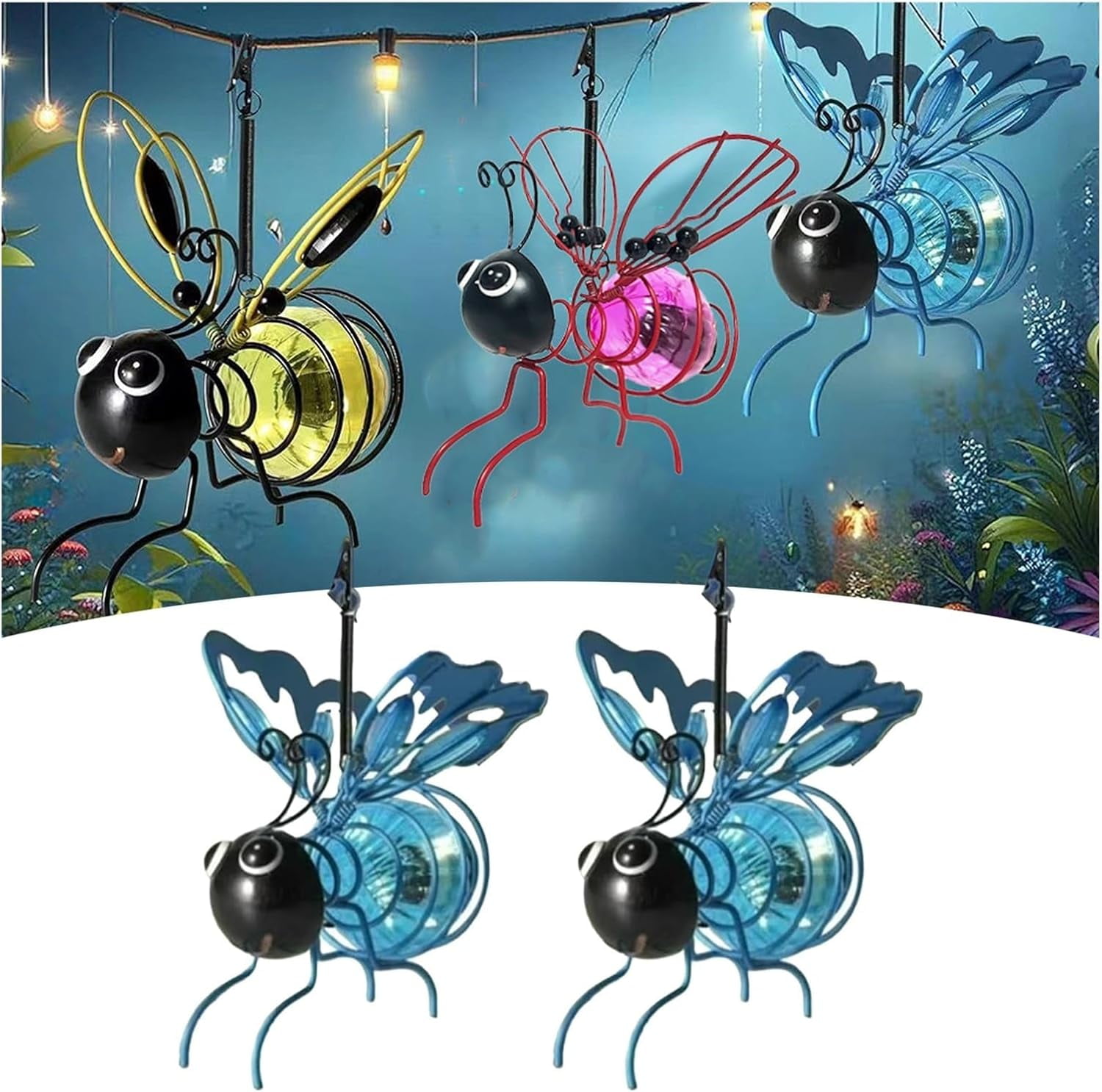 Outdoor Hanging Solar Bee Light, Solar Garden Bees, Simulation Metal ...
