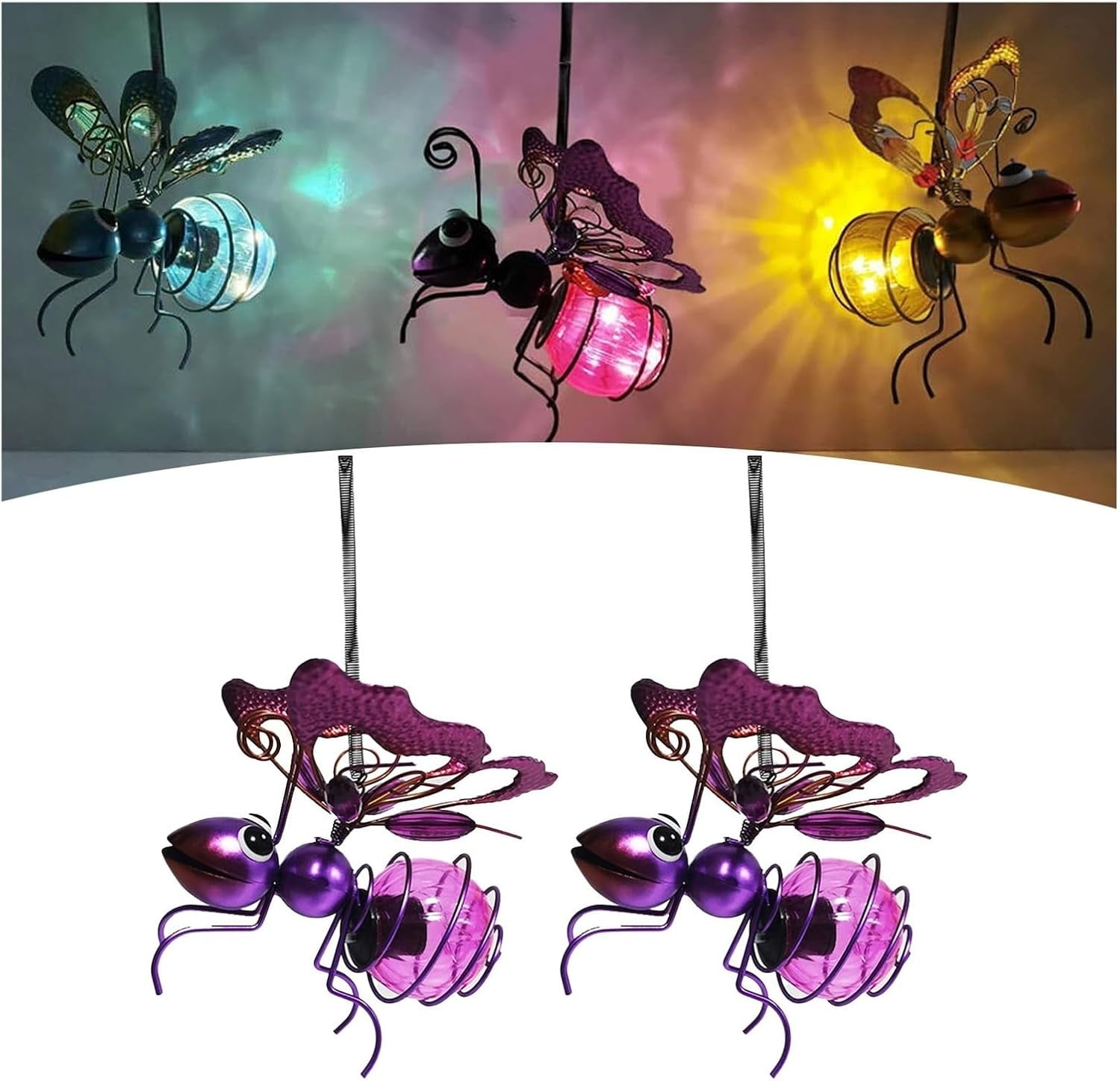 Outdoor Hanging Solar Bee Light, Solar Garden Bees, Simulation Metal ...