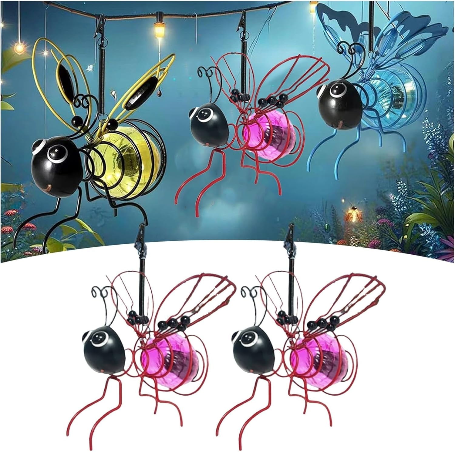 Outdoor Hanging Solar Bee Light, Solar Garden Bees, Simulation Metal ...