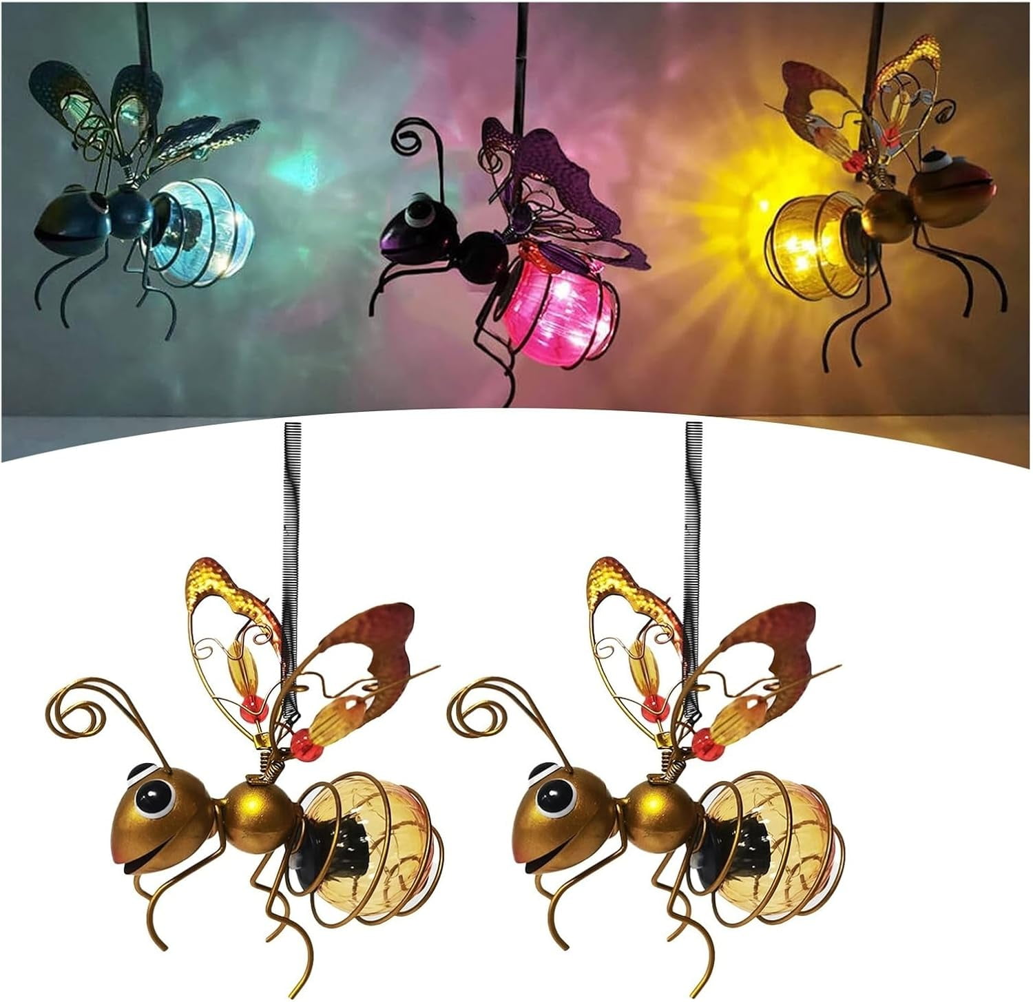 Outdoor Hanging Solar Bee Light, Solar Garden Bees, Simulation Metal ...