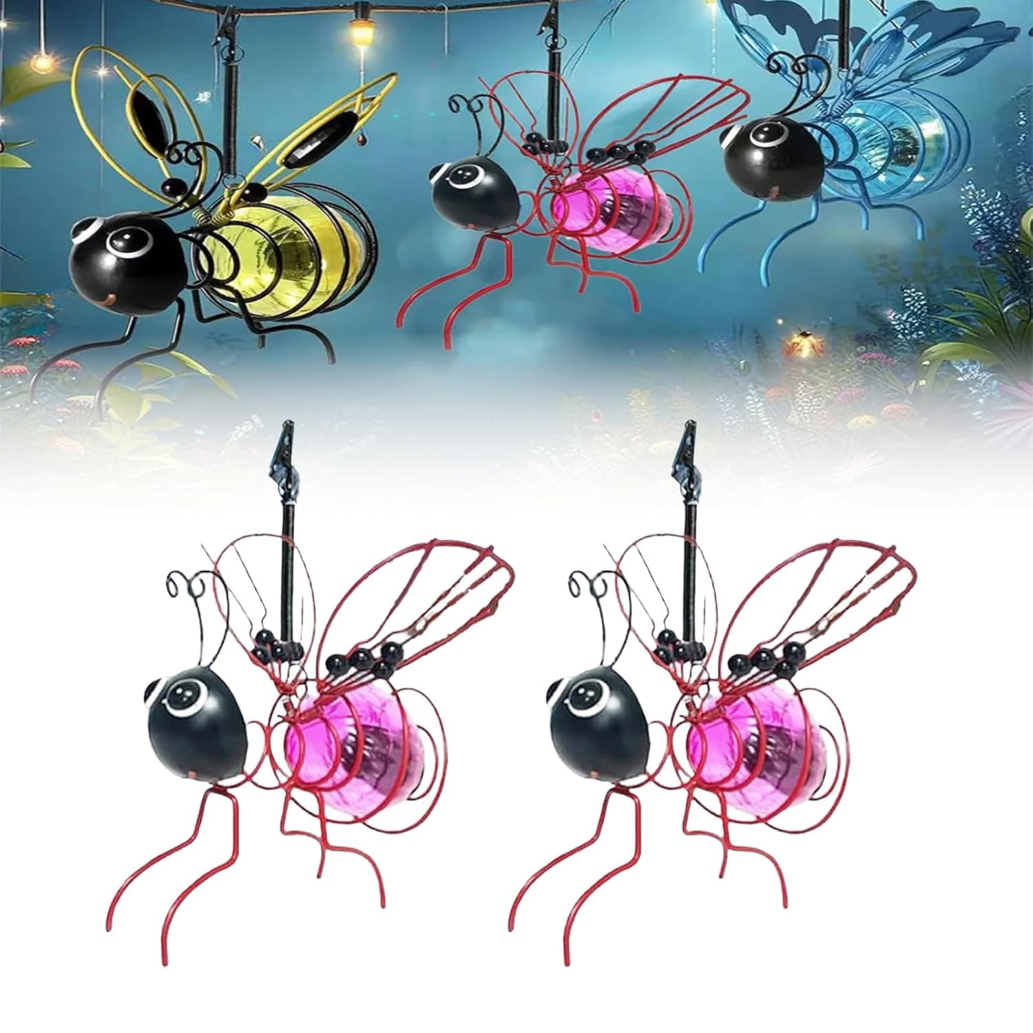 Outdoor Hanging Solar Bee Simulation Lights, Insect Bees Garden Decor ...