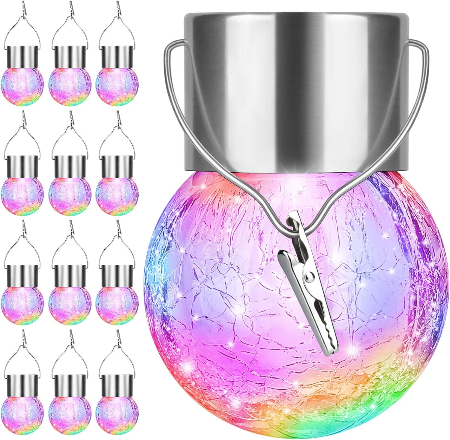 Outdoor Hanging Solar Lights - Cracked Glass Solar Lights Waterproof ...