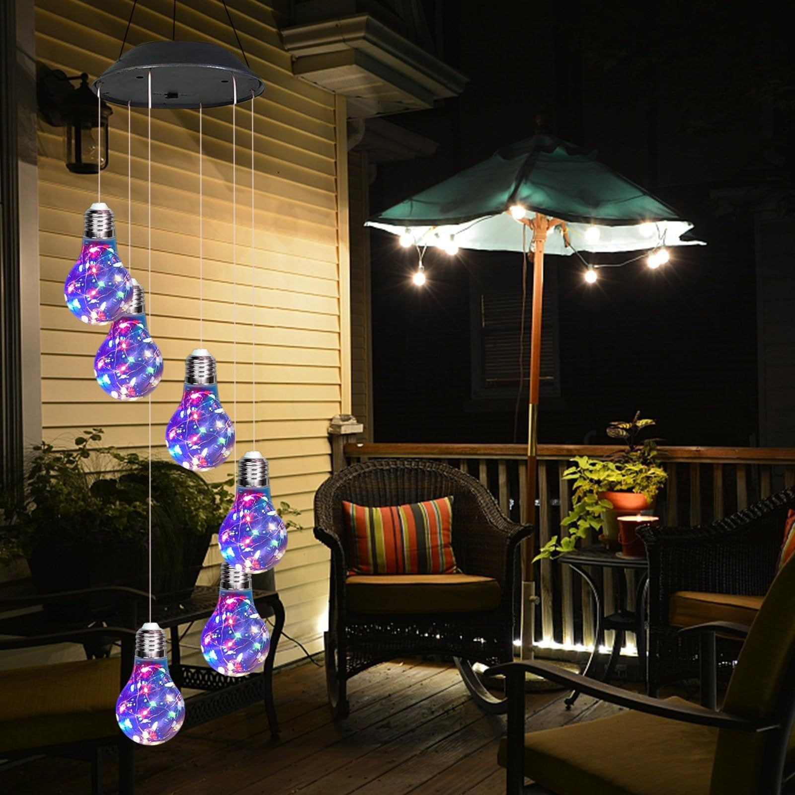 Outdoor Hanging Solar Lights Wind Chimes, Solar Powered Light Bulb ...