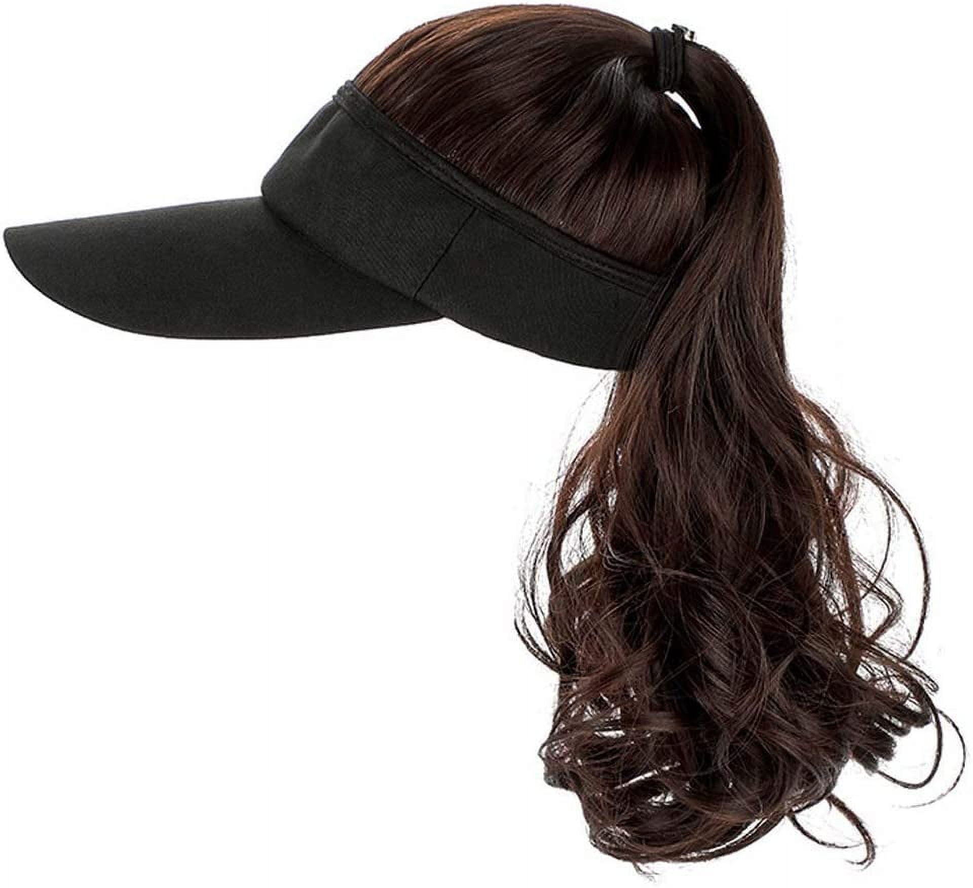 Outdoor Hat Wig Hat with Hair Ponytail Wig Baseball Cap with Hair Brown ...