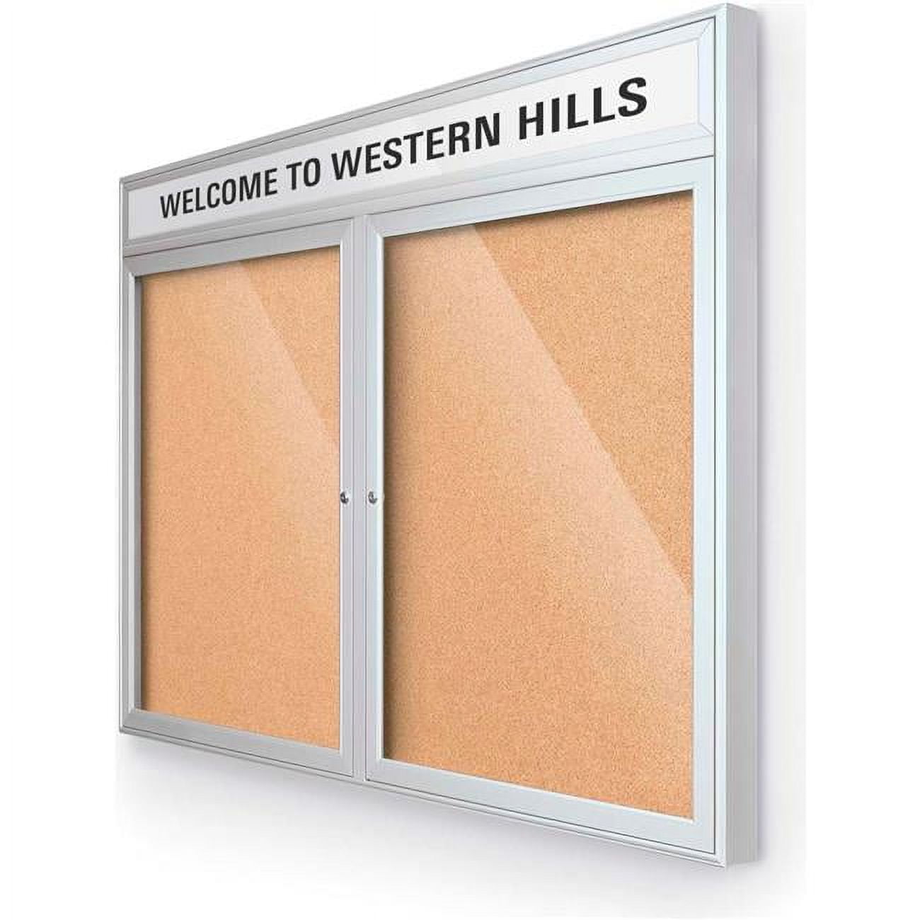 Outdoor Headline Bulletin Board Cabinet with 2-Door & Silver Trim ...