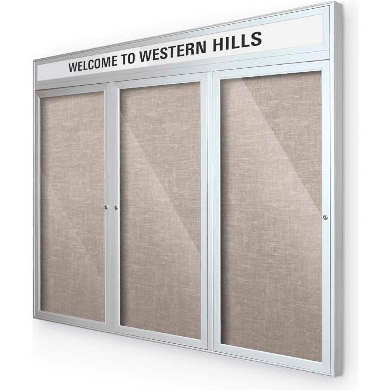 Outdoor Headline Bulletin Board Cabinet with 3-Door & Silver Trim, Gray ...