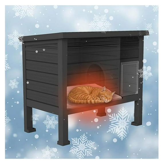 Outdoor Heated Cat House - Resin Weatherproof Shelter with Sloped Roof ...
