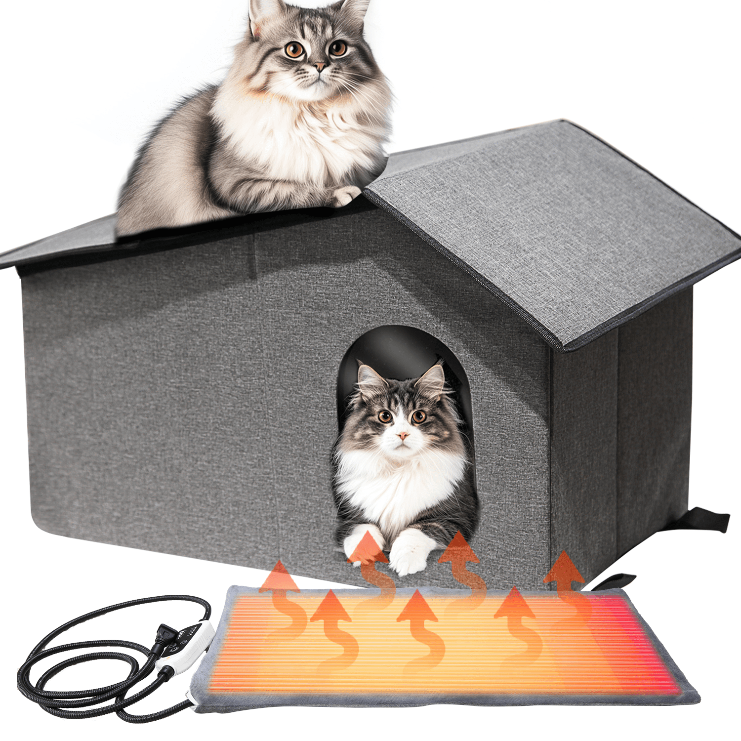 Outdoor Heated Cat House,Warming Cold Weather House with Heated Pad for ...
