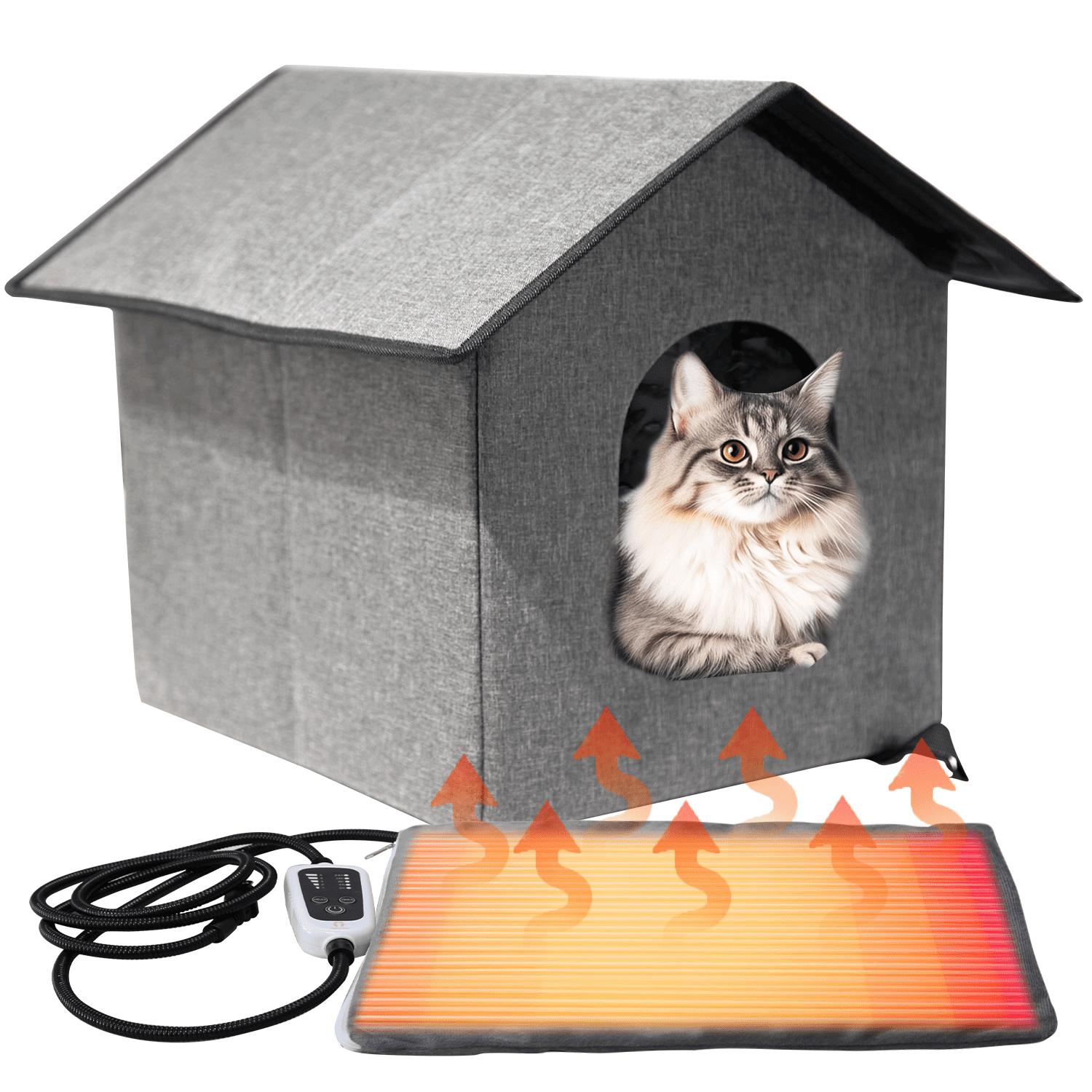 Outdoor Heated Cat House,Warming Cold Weather House with Heated Pad for ...