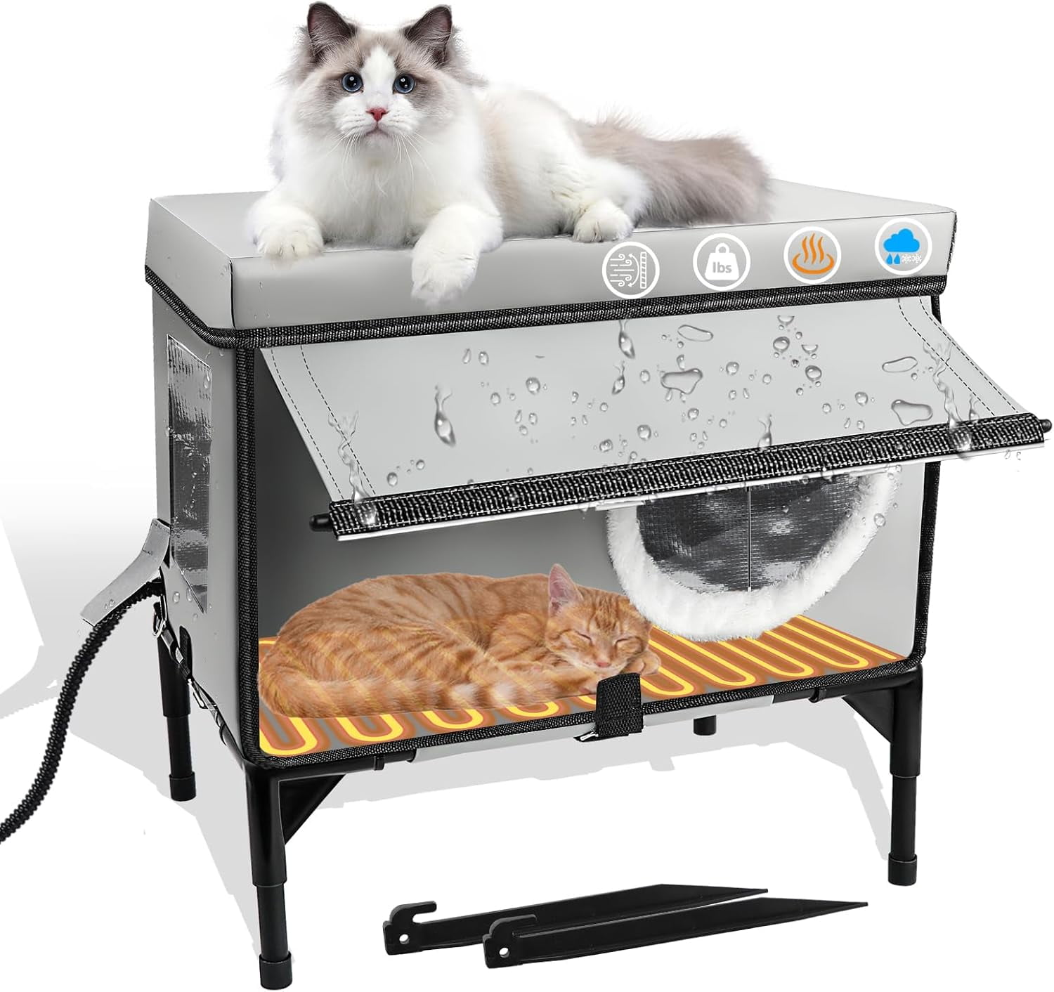 Outdoor Heated Cat House Weatherproof with Heating Pad, Insulated ...