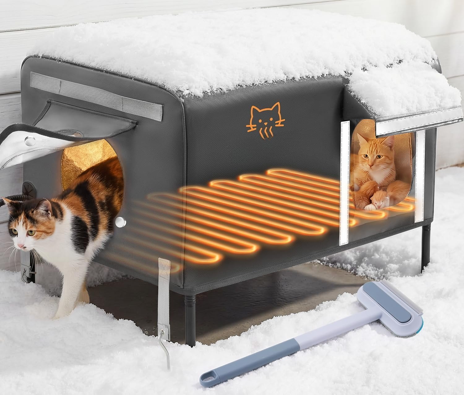 Outdoor Heated House for Outside Cats Winter, 25'' Exceptional Thermal ...