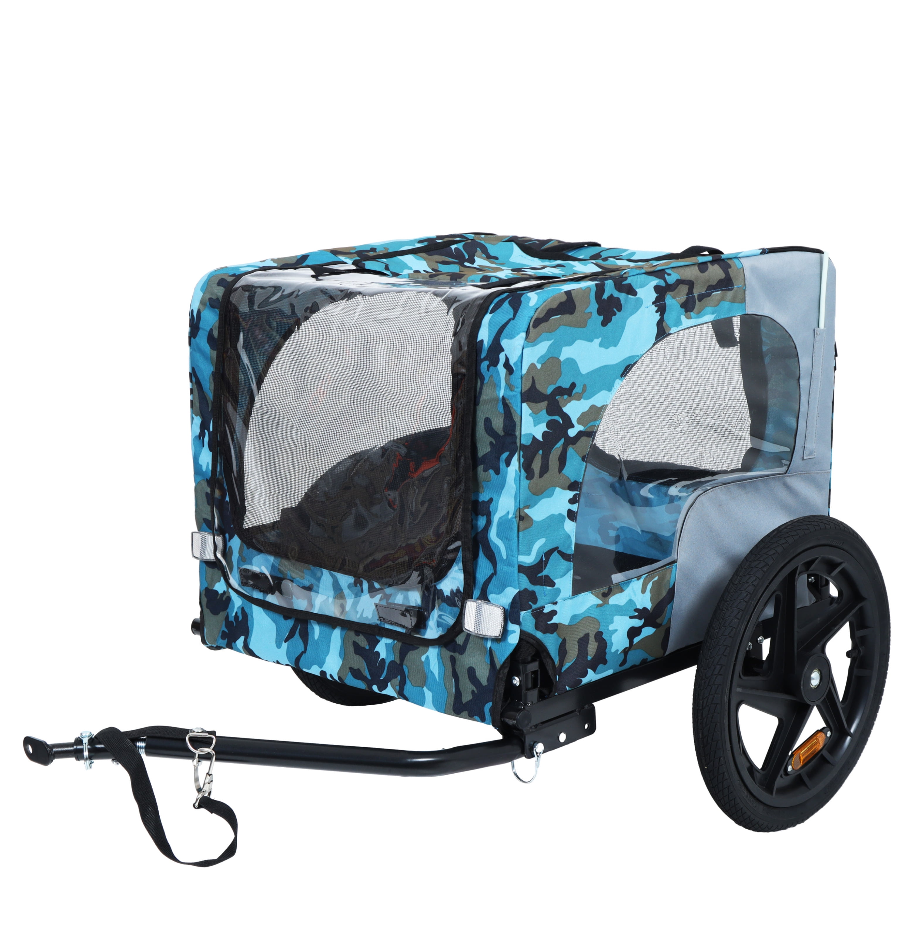 Outdoor Heavy Duty Collapsible Pet Bike Trailer with 16-Inch All-Terrain Wheels & Universal ...