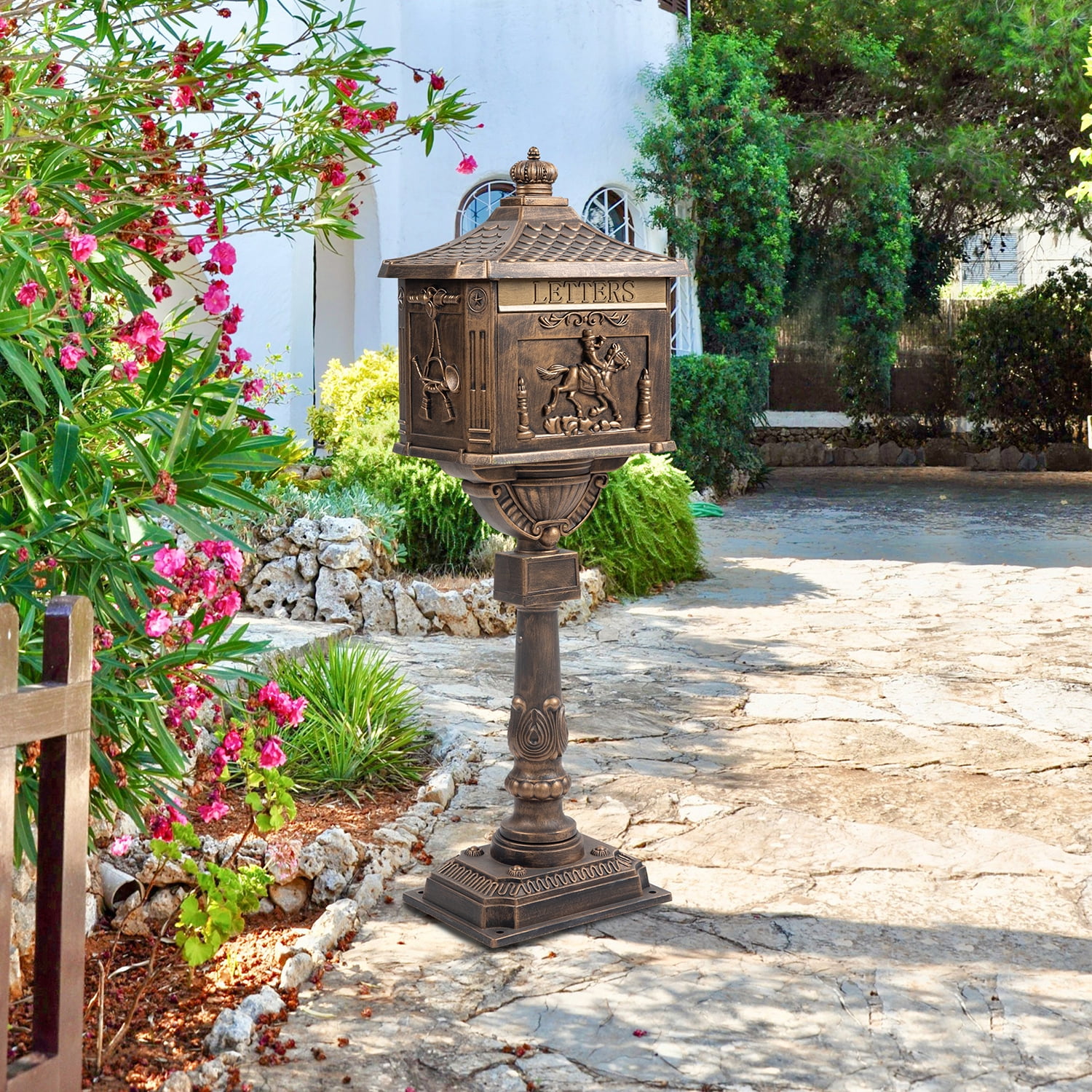 Outdoor Heavy-Duty Residential Cast Aluminum Bronze Mail Box Vintage ...