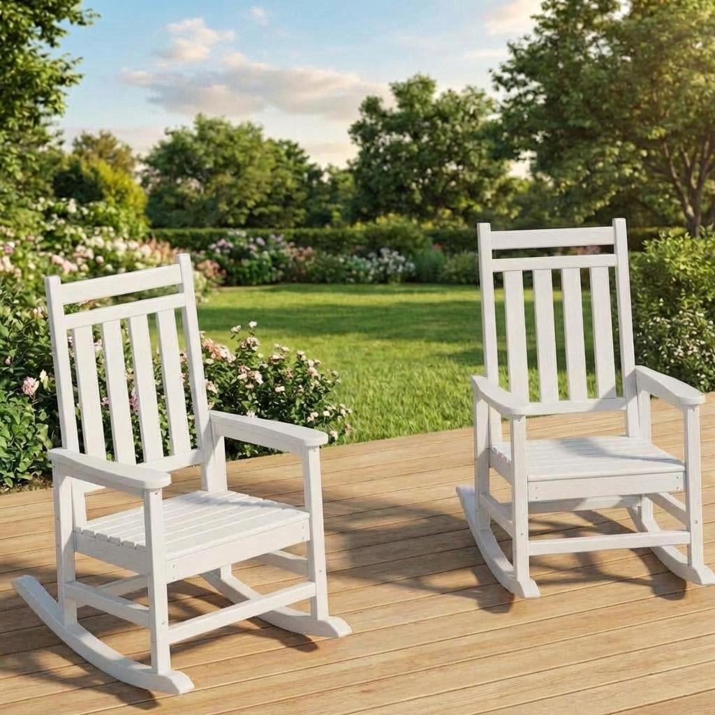 Outdoor High Back Rocking Chair, HDPE Poly Porch Rocker for Adults, All ...