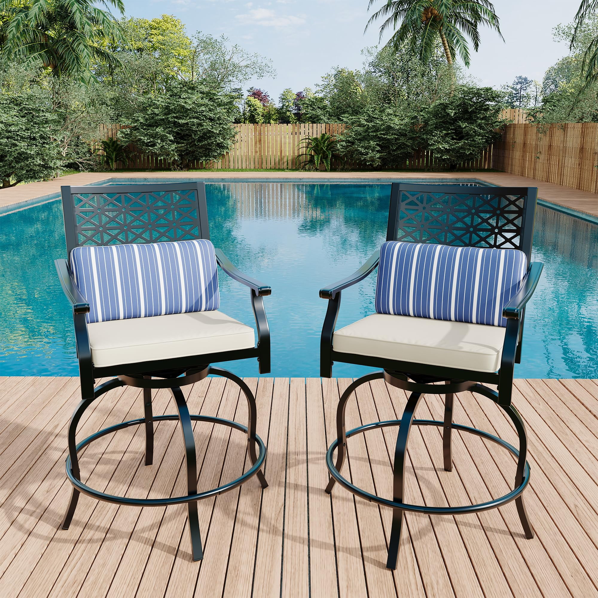 Outdoor High Swivel Bar Stools Set of 2,Bar Height Patio Chairs with ...