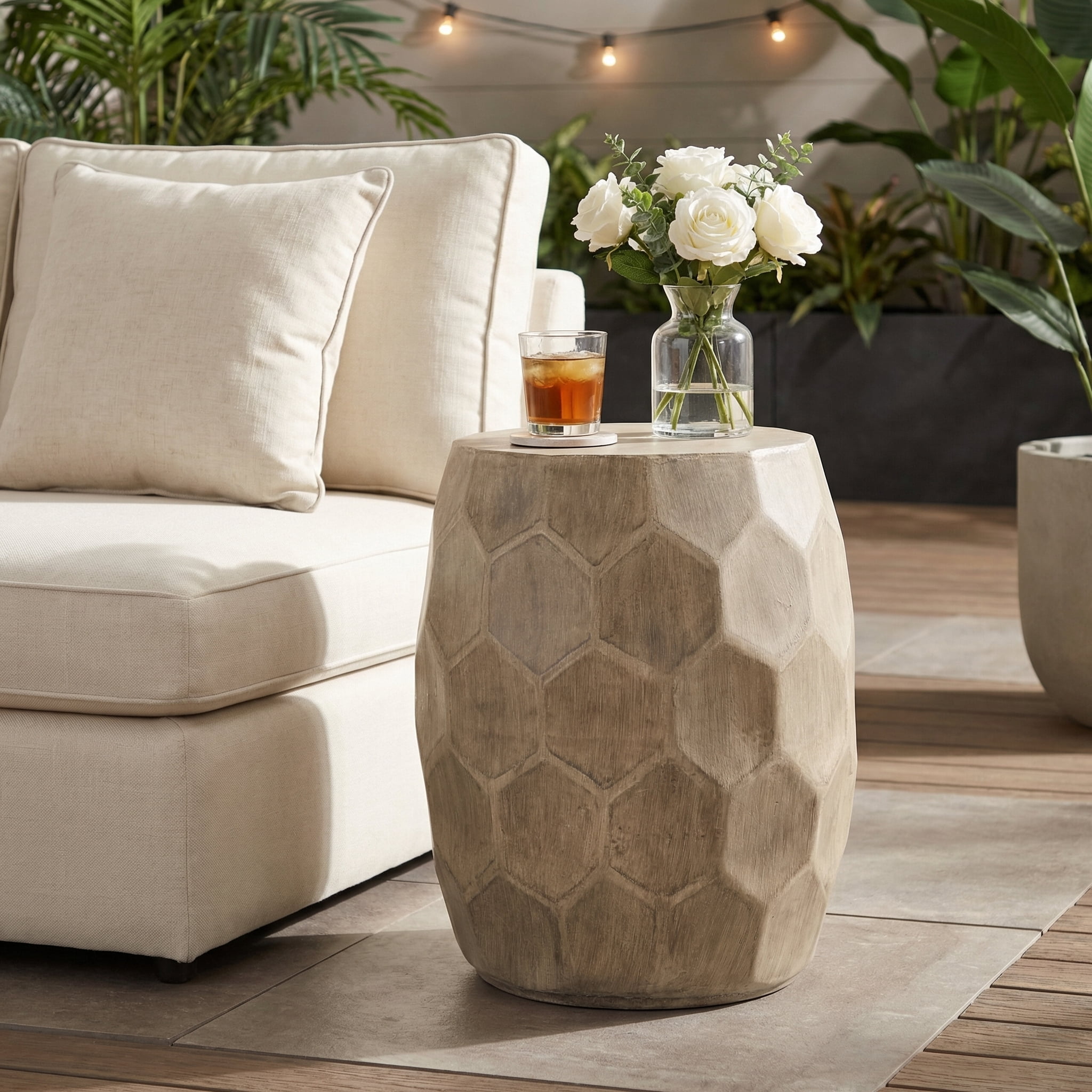 Outdoor Honeycomb Pattern Side Table, Lightweight Concrete Craft for ...