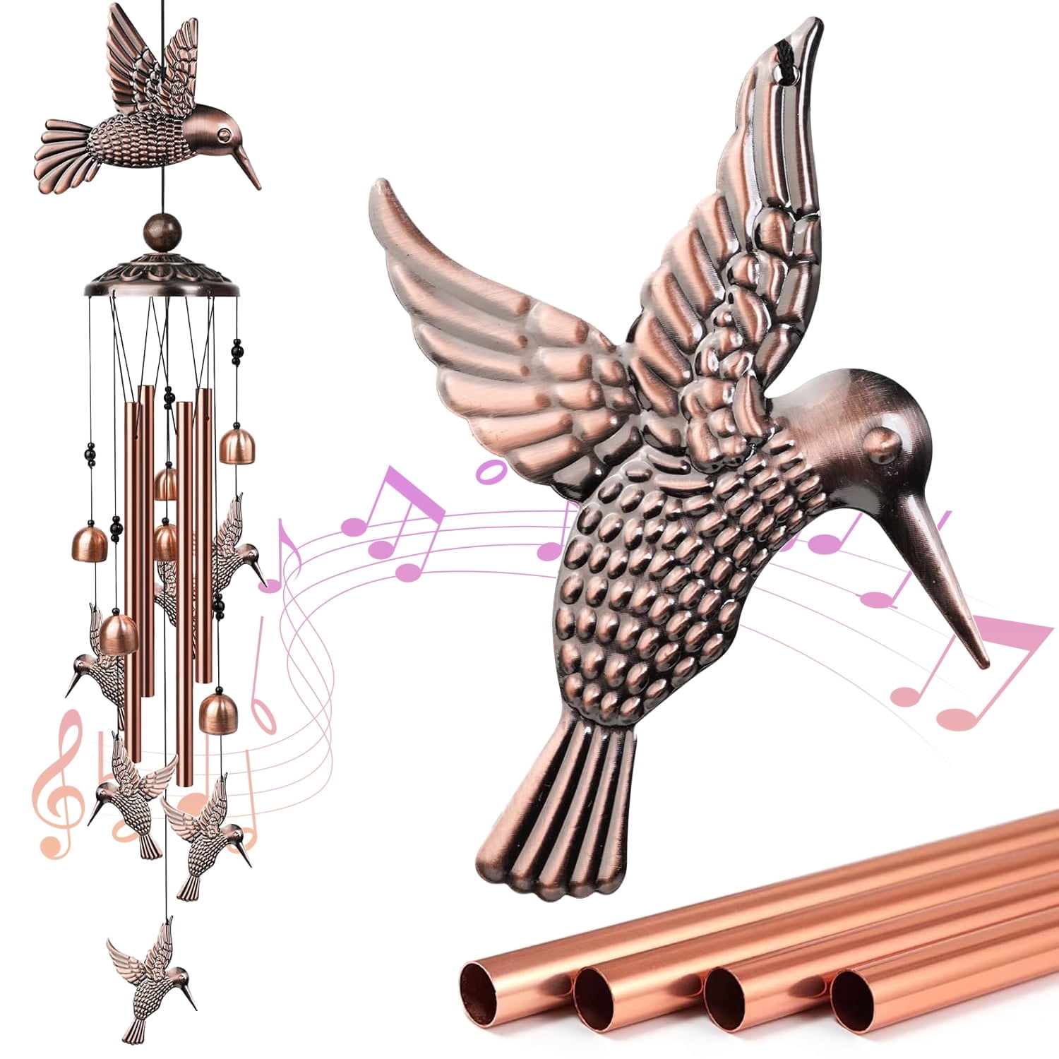 Outdoor Hummingbird Wind Chimes, Decorative Wind Chimes with Aluminum ...