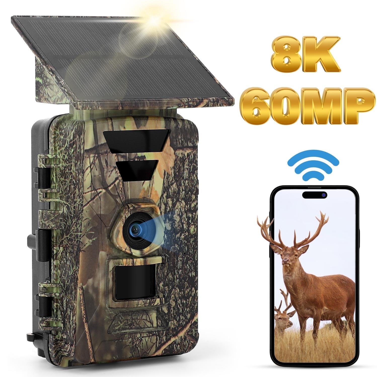 Solar Trail Camera 8K UHD WiFi Trail Camera , 60MP Hunting Camera with ...