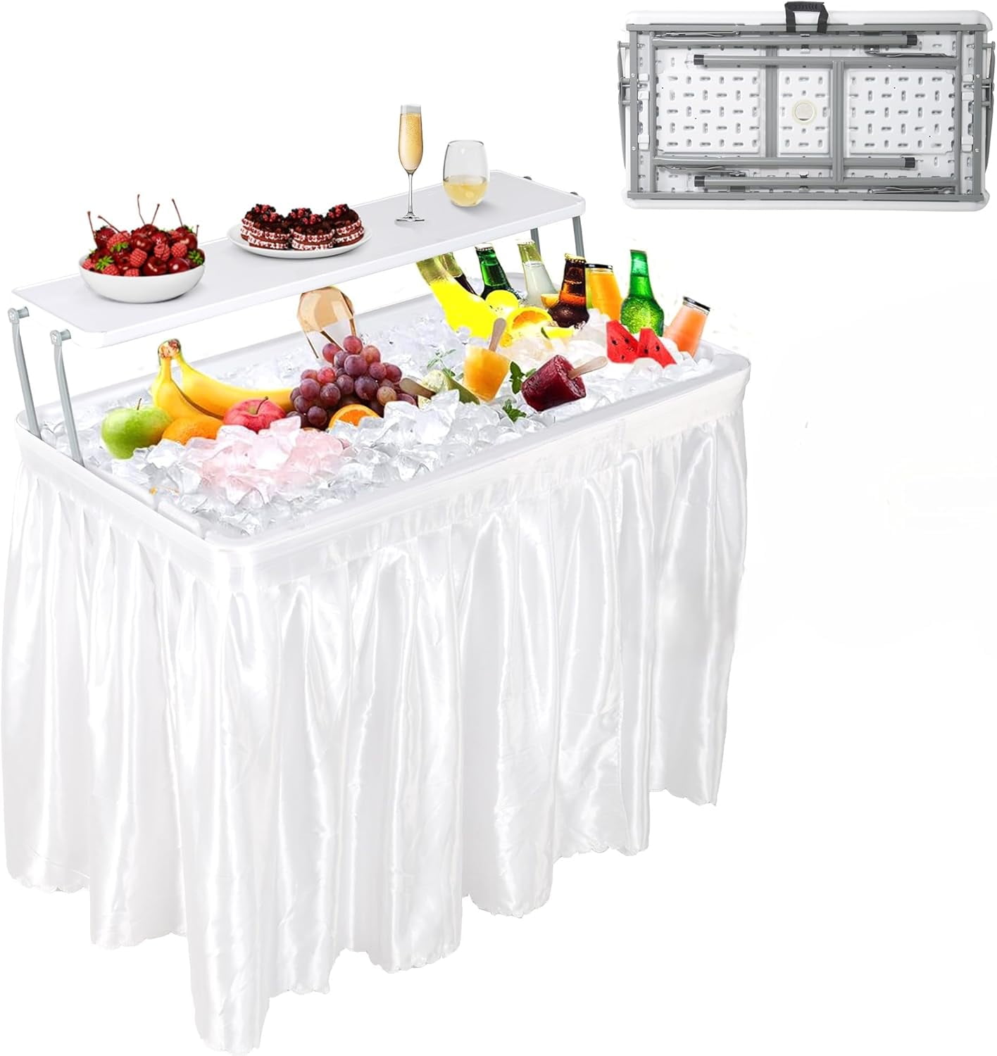 Outdoor Ice Cooler Folding Table with Drain, Two-Tier Ice Tables with ...