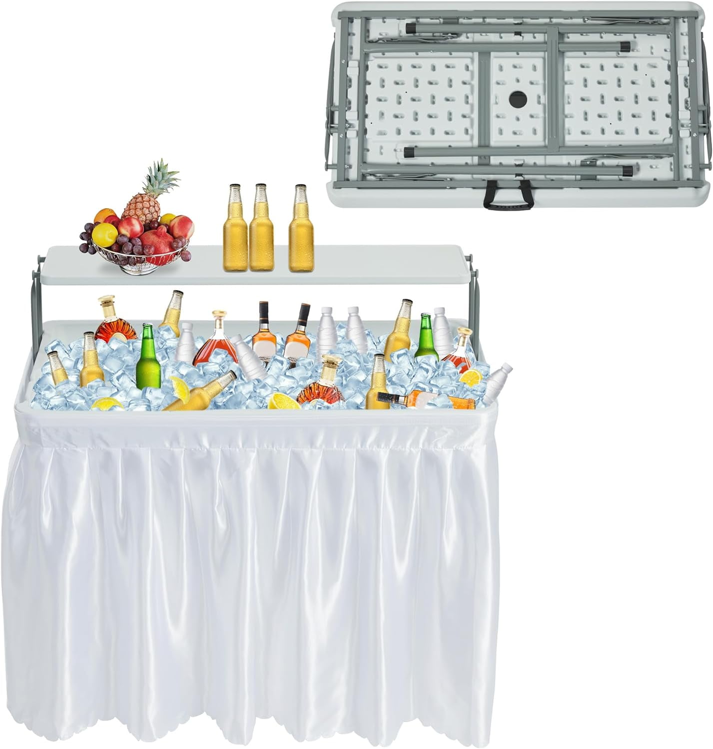 Outdoor Ice Cooler Folding Table, Portable Cooler Table with Removable ...