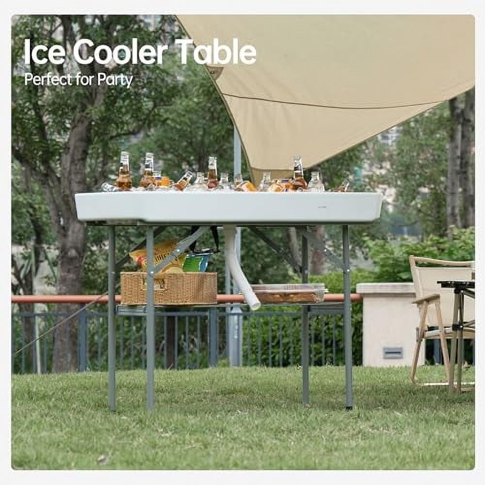 Outdoor Ice Cooler Folding Table, Portable Cooler Table with Removable ...
