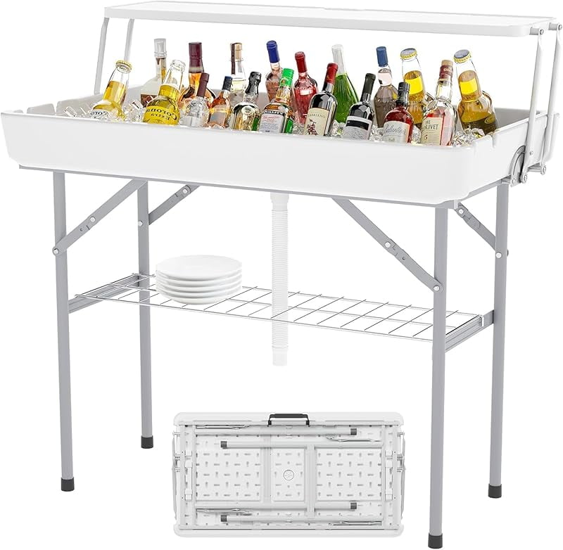 Outdoor Ice Cooler Folding Table with Extra Storage Shelf,Ice Tables ...