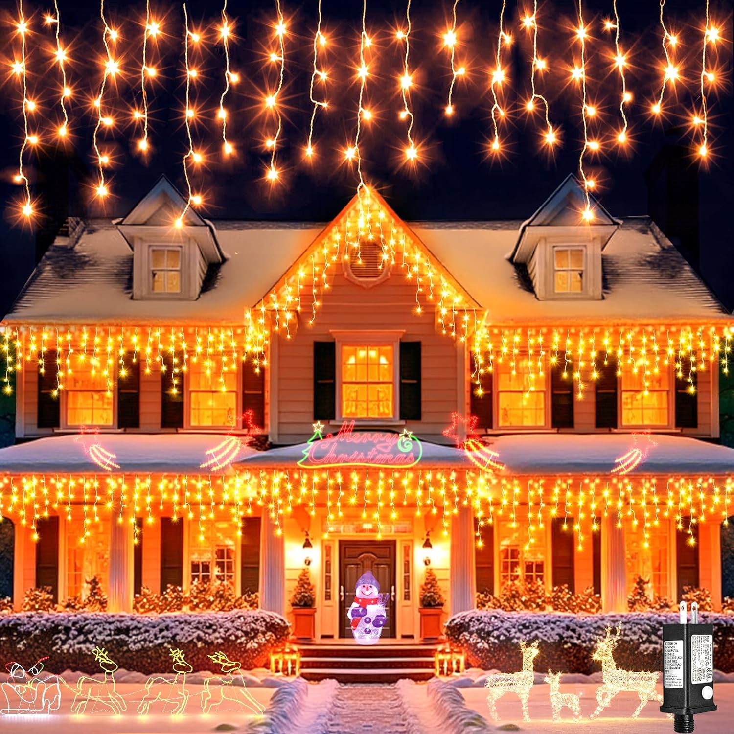 Outdoor Icicle Christmas Lights, 33ft 400 LED Orange Icicle Lights with ...