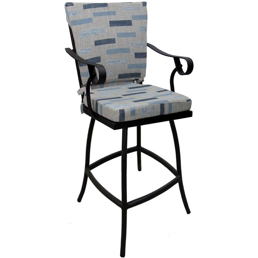 Outdoor/Indoor Counter Bar Stool 26" Jamey - B-W Blue Beige Fabric ...