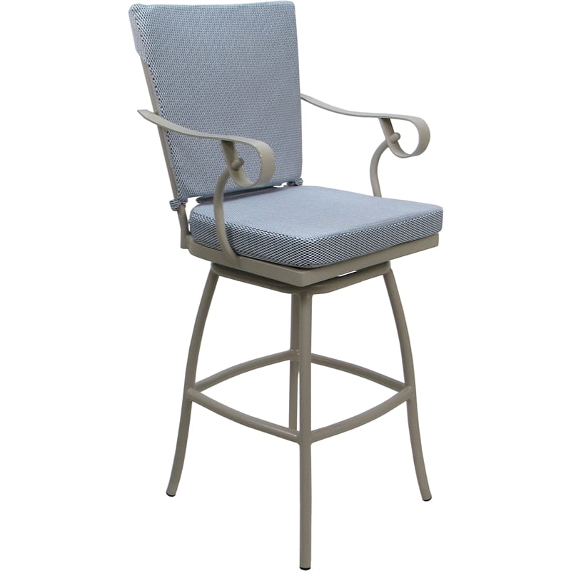Outdoor/Indoor Counter Stool 26" Seat - Jamey with Arms - Blue Fabric ...