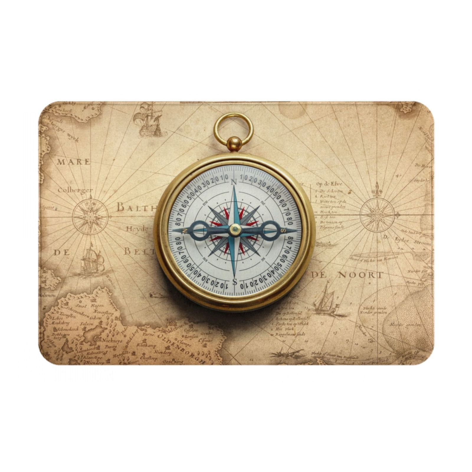 Outdoor Indoor Door Mat, Magnetic Old Compass On World Map Non Slip ...