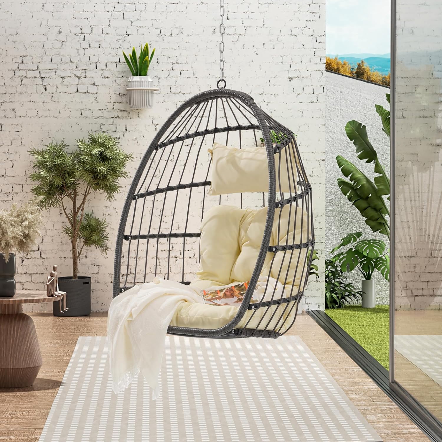 Shinpt Rattan Galvanized steel Egg Hanging Chair - Walmart.com