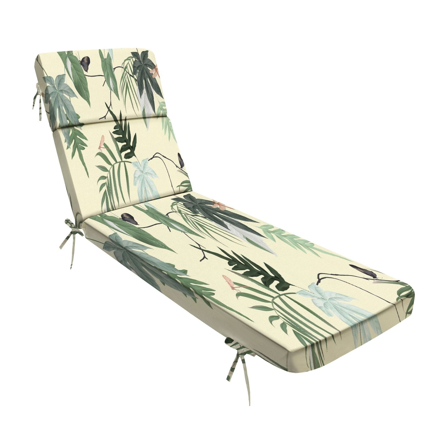 Outdoor Indoor Lounge Patio Cushion Botanical seamless various green leaves butterfly dragonfly ...