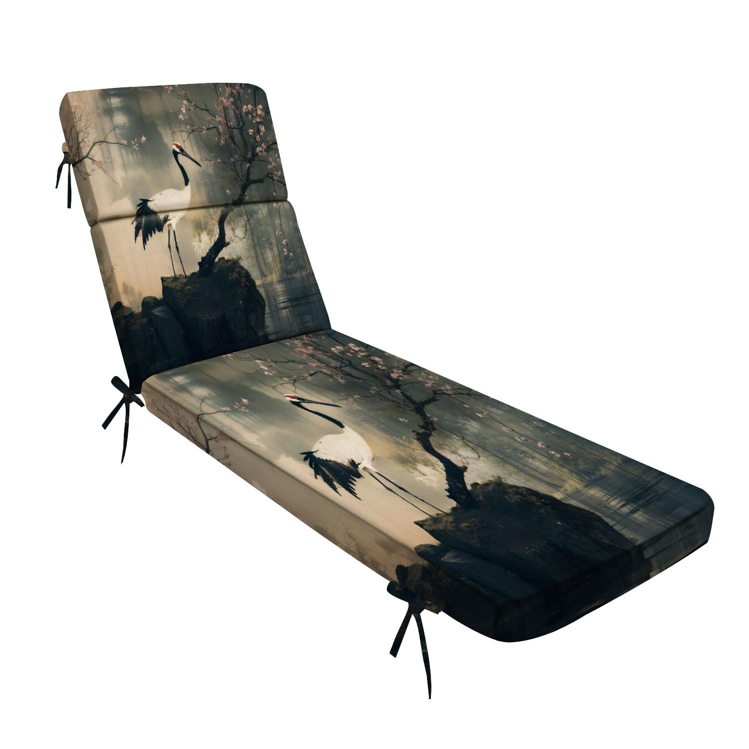 Outdoor Indoor Lounge Patio Cushion Kabuki Japan Black Crane Cherry ...