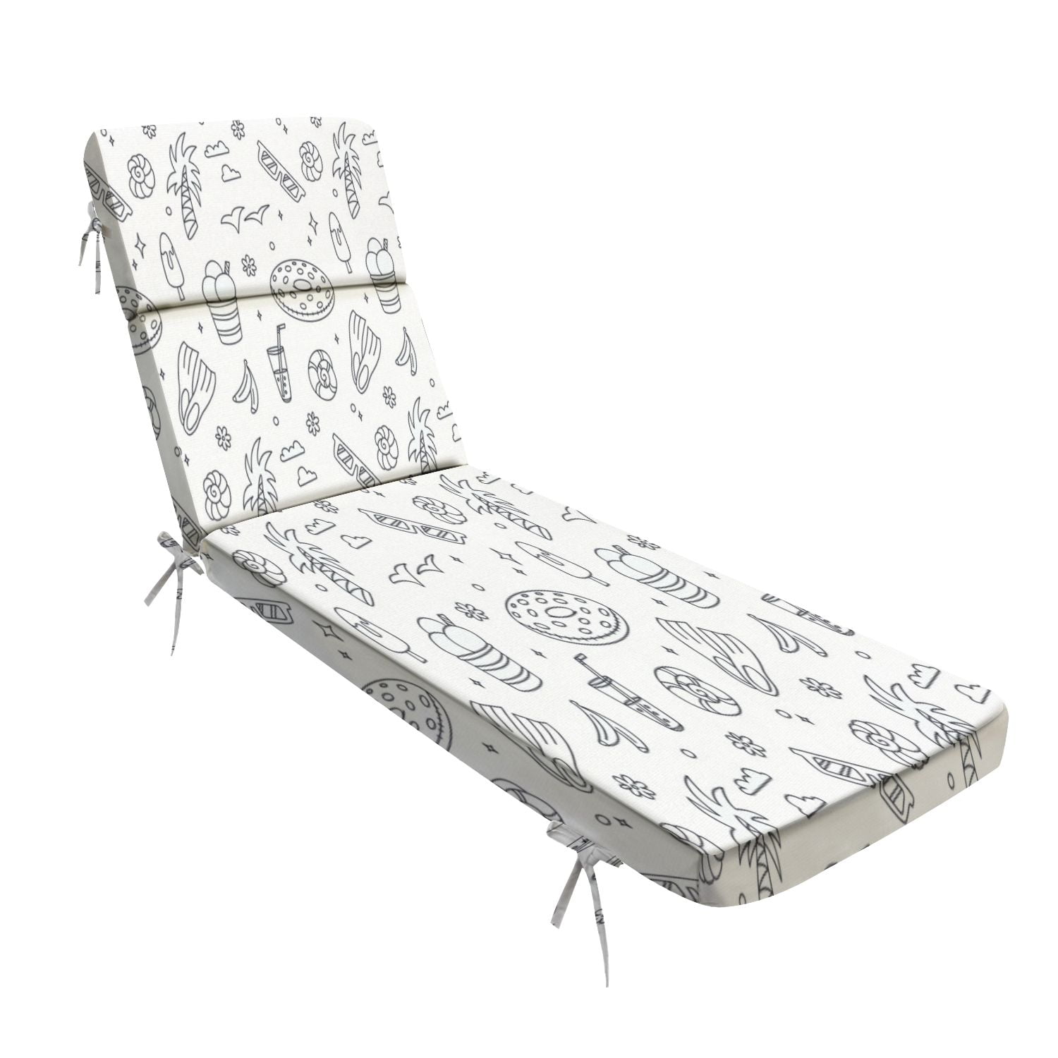 Outdoor Indoor Lounge Patio Cushion Seamless summer beach elements Hand drawn summer icons ...