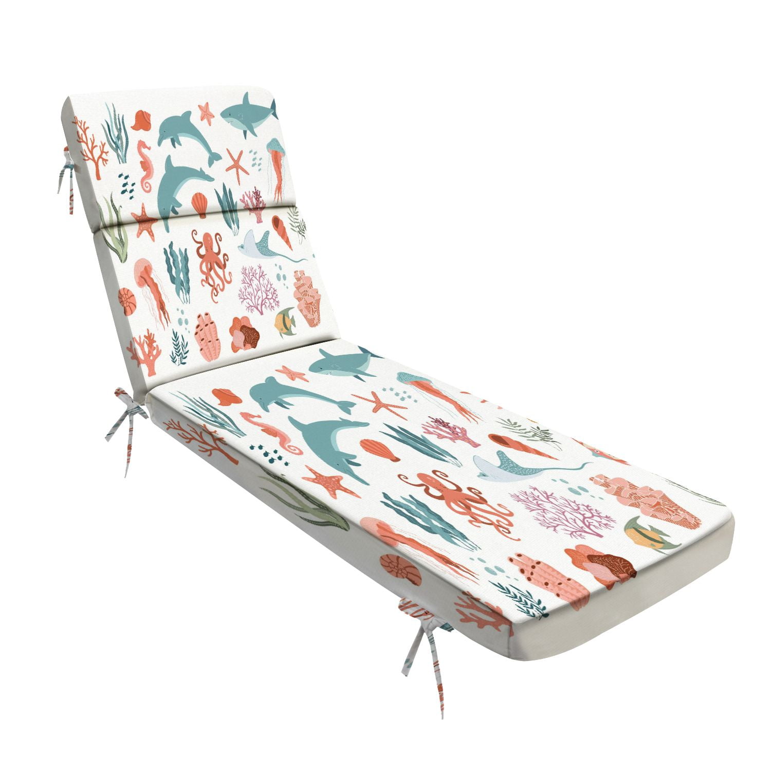 Outdoor Indoor Lounge Patio Cushion Set hand drawn sea animals plants ...