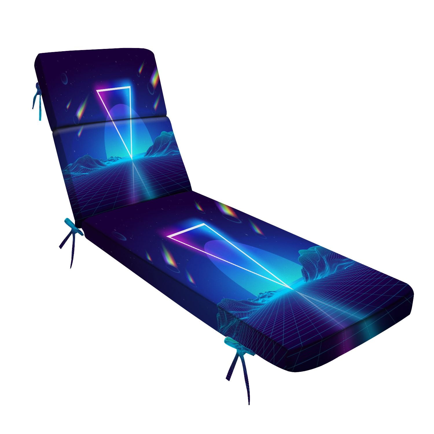 Outdoor Indoor Lounge Patio Cushion Synth wave retro city landscape sunset 3d landscape rainbow ...