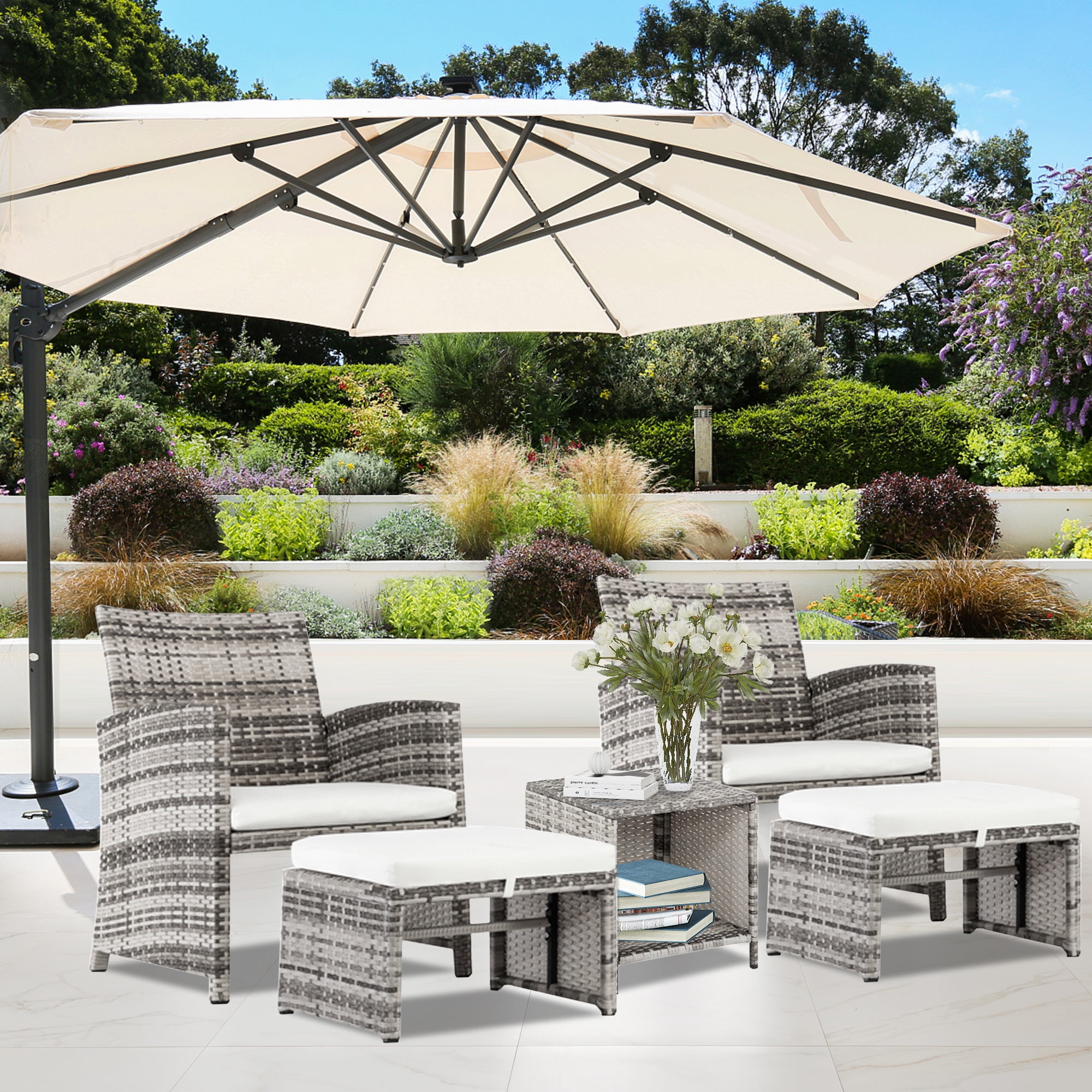 Outdoor Indoor Patio Furniture Set 5 Pieces, PE Rattan Sectional ...