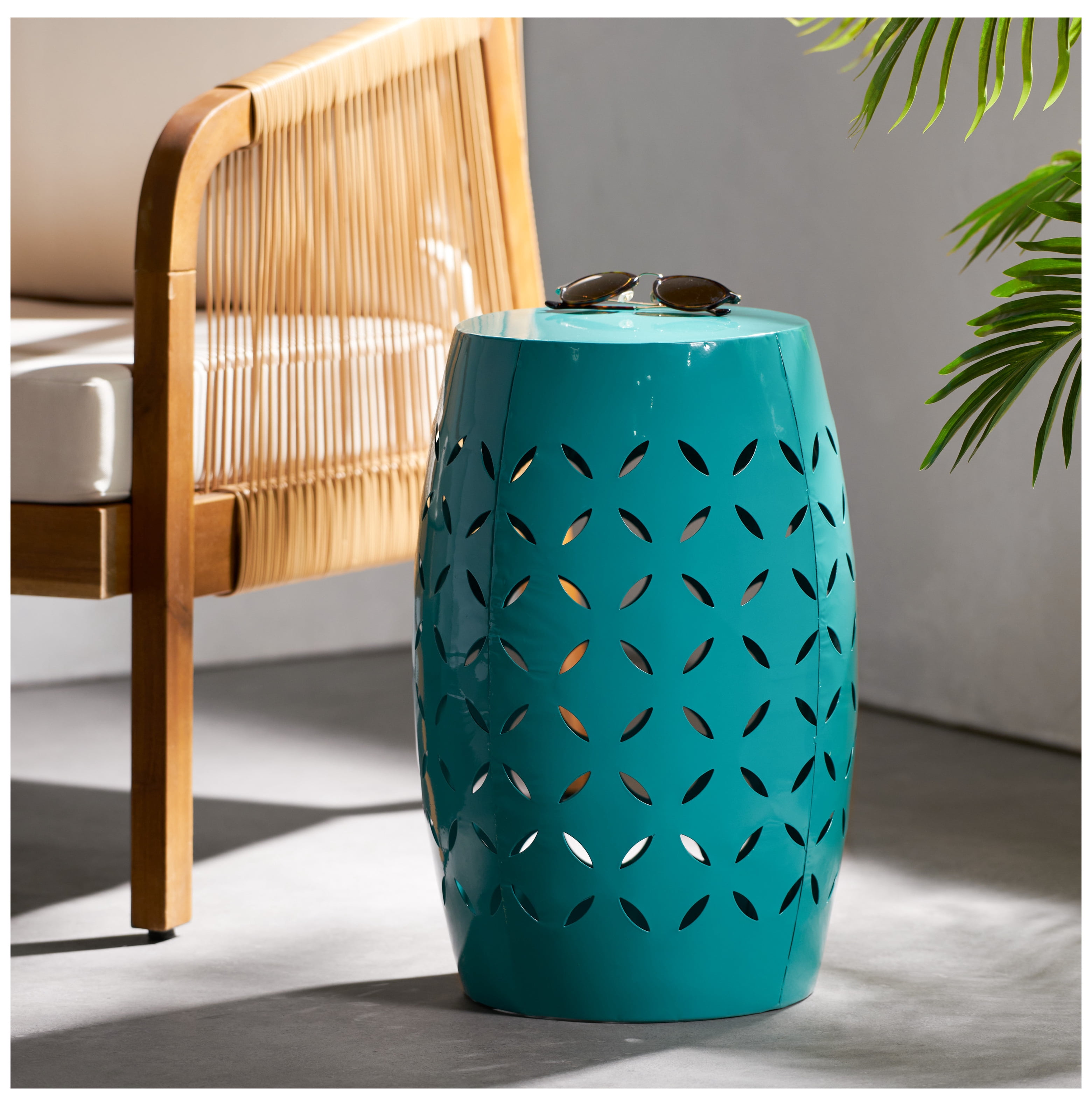 Outdoor and Indoor Patio Garden Lace Cut Iron End Side Table, Round ...