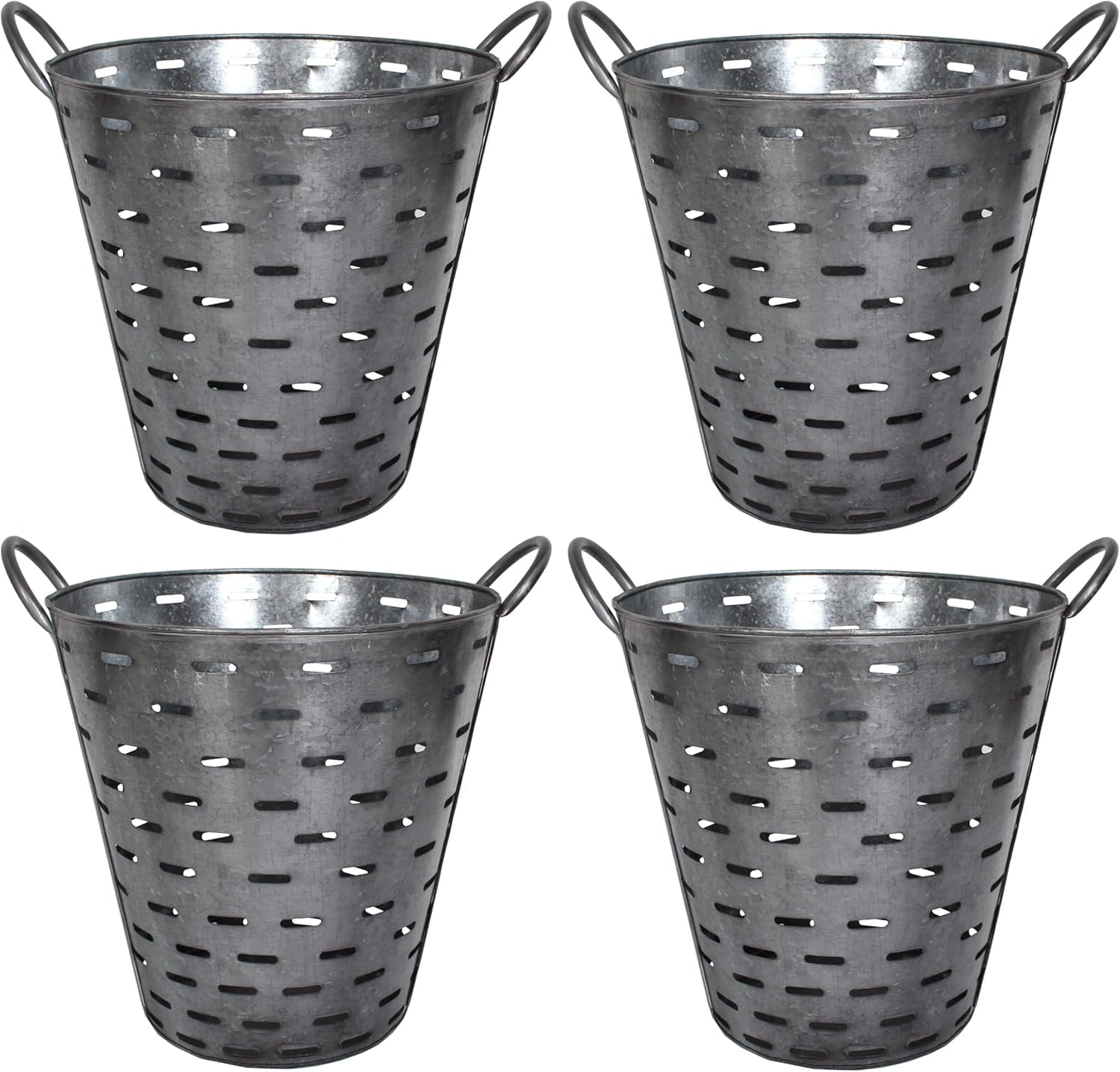 Outdoor/Indoor Set of 4 Olive Buckets, Planters 12" W x 12" H Metal ...