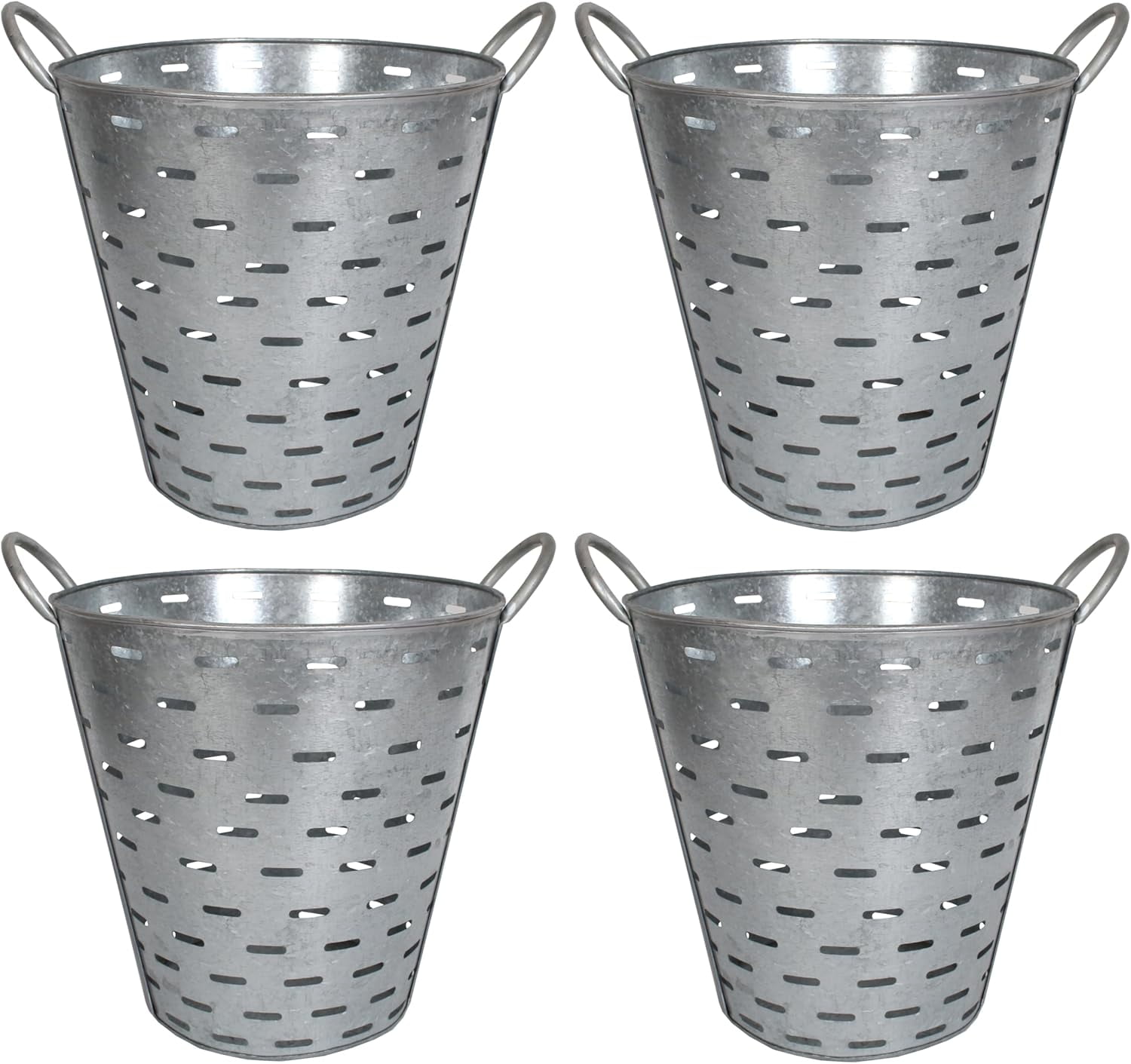 Outdoor/Indoor Set of 4 Olive Buckets, Planters 12" W x 12" H Metal ...