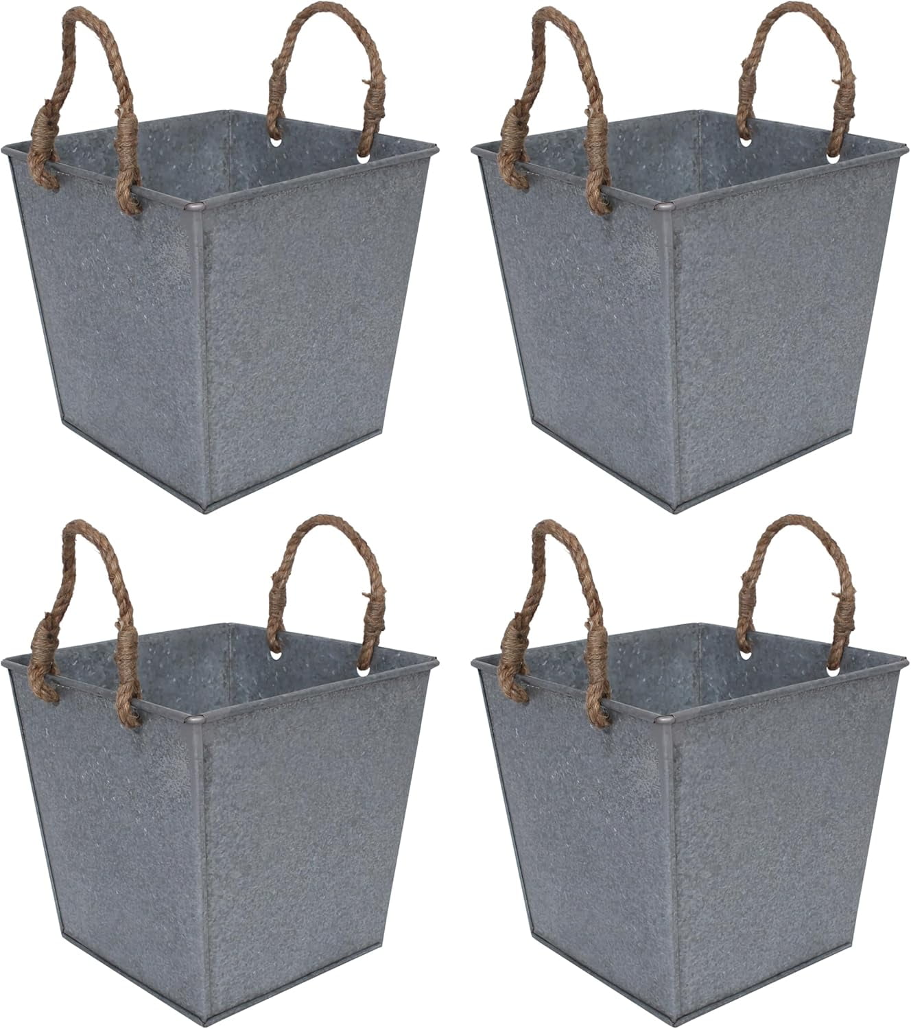 Outdoor/Indoor Set of 4 Planters Square 10"x10"x10" Metal, Galvanized ...