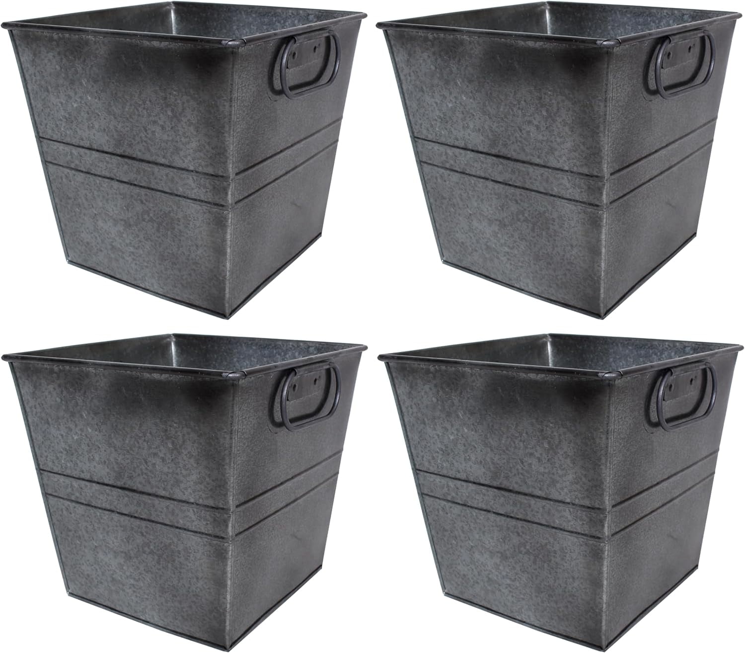 Outdoor/Indoor Set of 4 Planters Square 12"x12"x12" Metal, Galvanized ...
