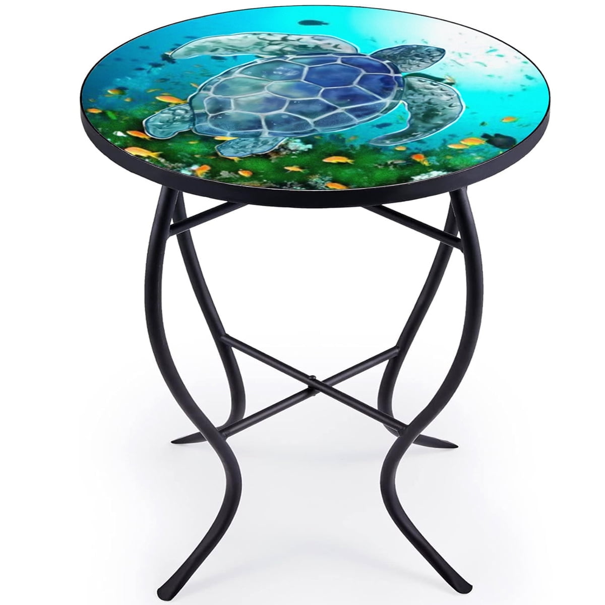 Haibin 21 inch Modern Outdoor Circle End Table, Blue/Teal Sea Turtle (1 ...