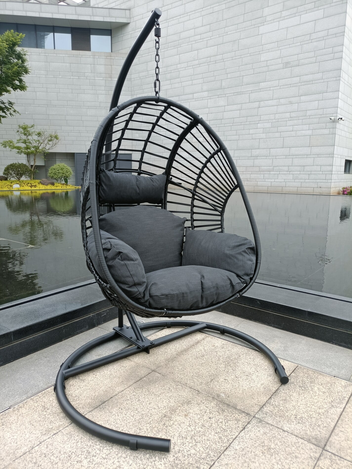 Outdoor Indoor Swing Egg Chair with C-Stand, Wicker Swing Hammock Chair ...
