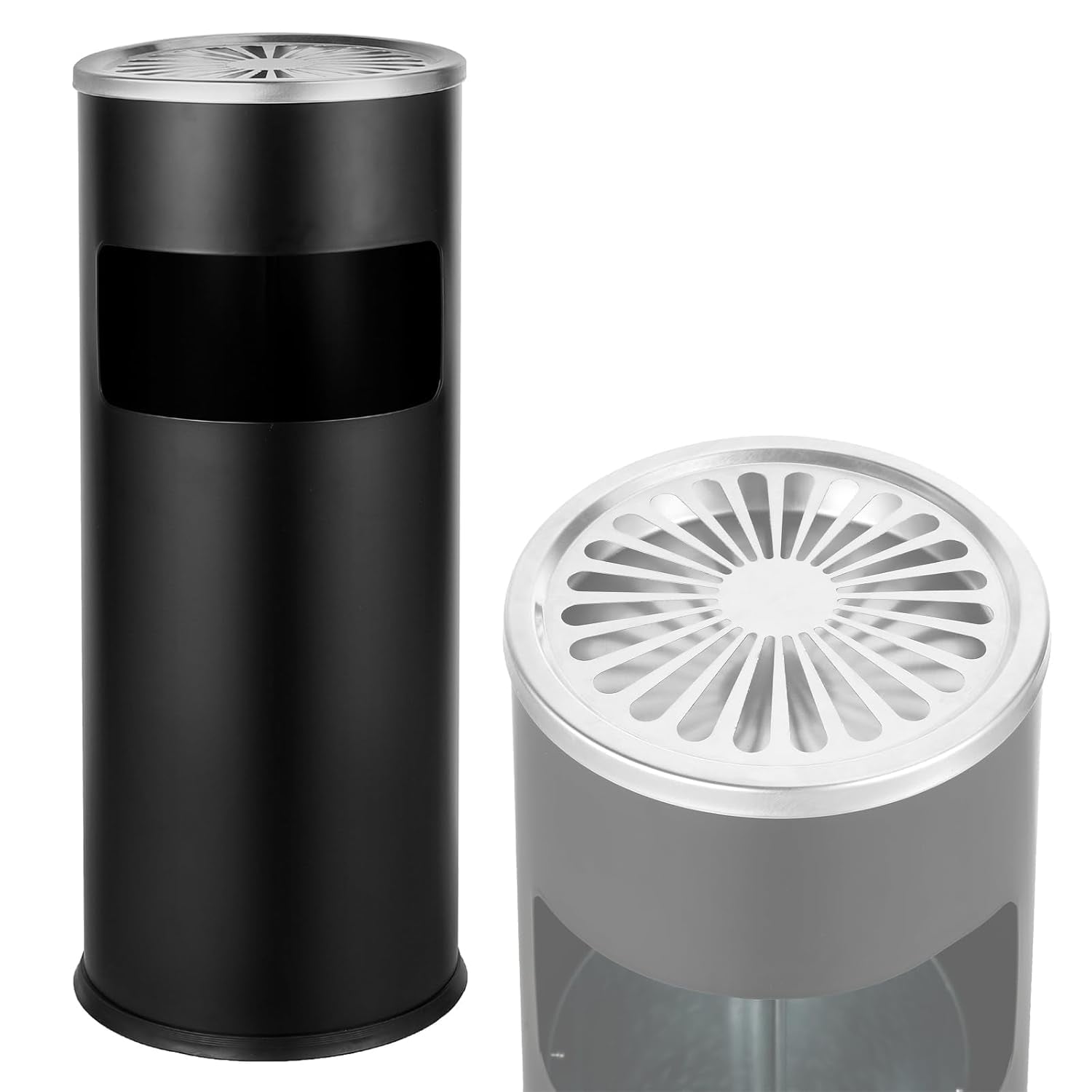 Outdoor/Indoor Trash Can with Lid, Black Stainless Steel Garbage Can ...