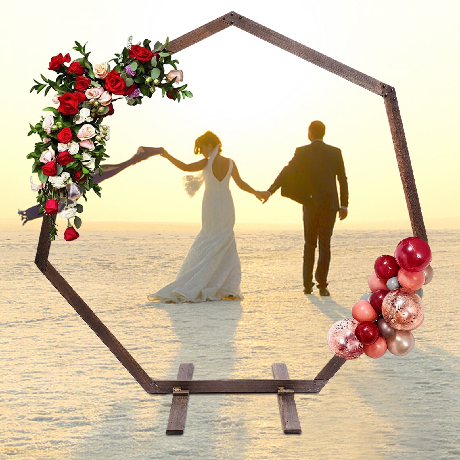 Outdoor Indoor Wedding Arch 7.6FT, Hexagon Wooden Arch for Ceremony,Hexagon Arch Backdrop Stand ...